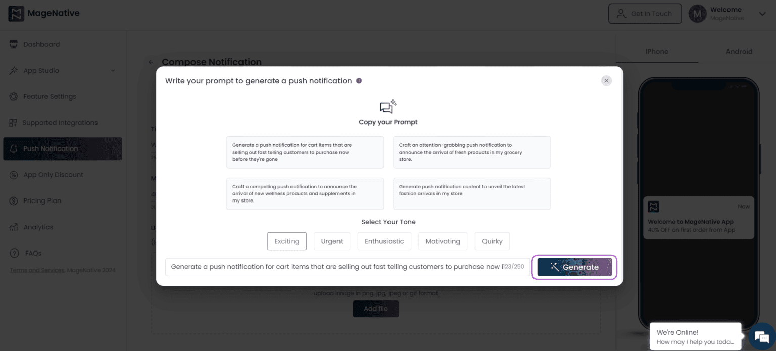 Send AI Powered Push Notifications with Notify Genie | MageNative