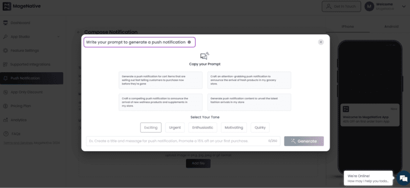 Send AI Powered Push Notifications with Notify Genie | MageNative